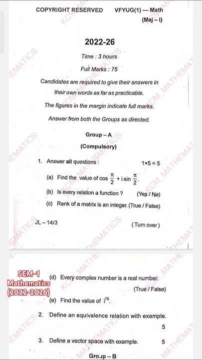 VBU SEM-1 Mathematics FYUGP (2022-2026) Session - YouTube