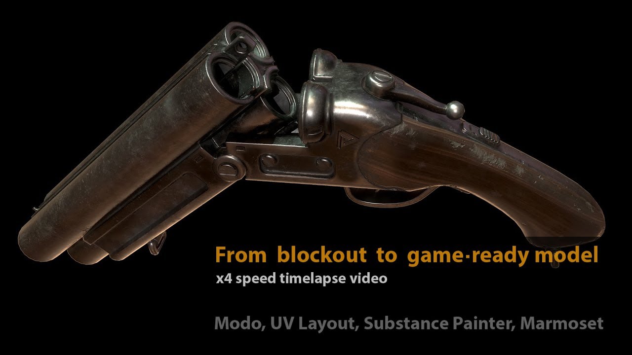 Short tri-barreled gun. From blockout to gameready model. Modo ...