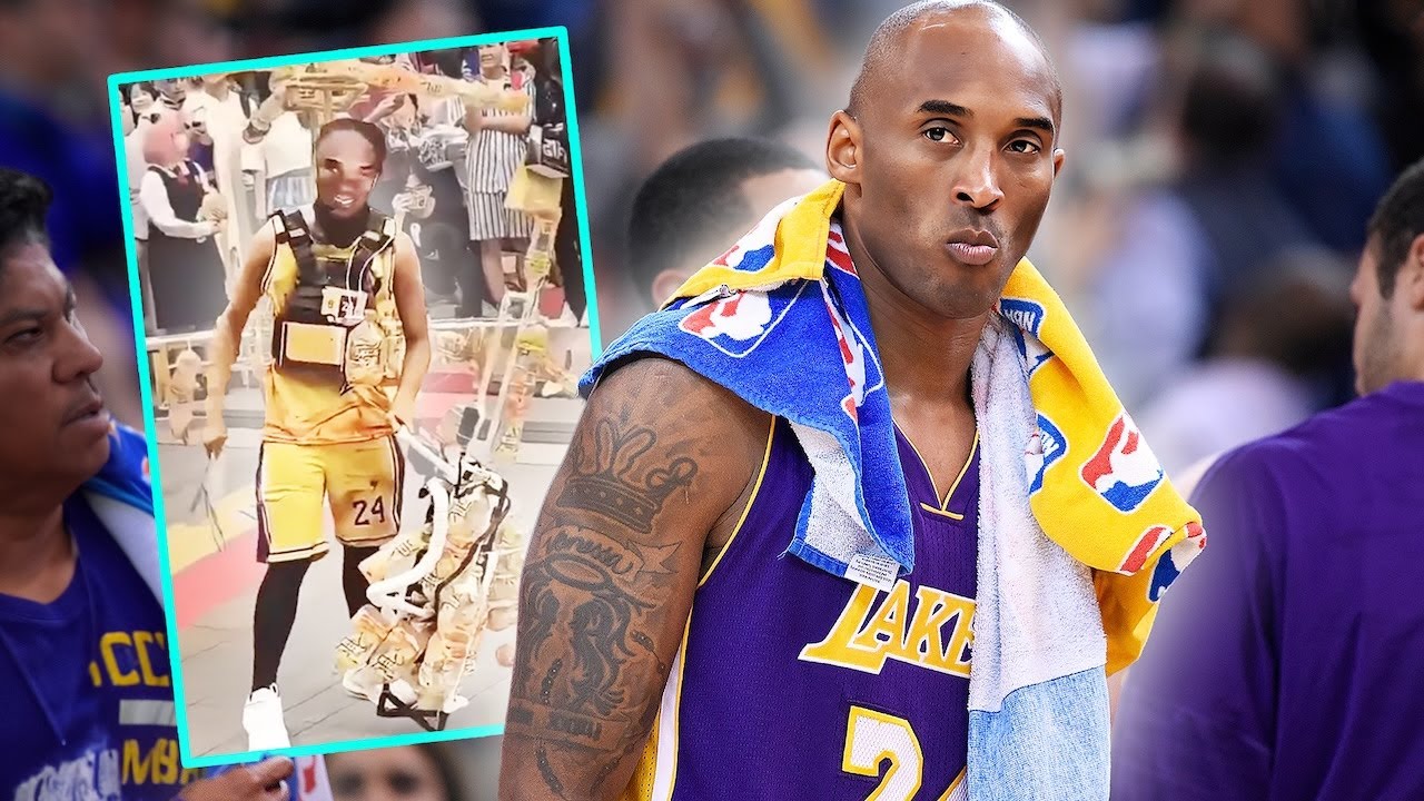 Man dresses as dead Kobe; fans attack - YouTube