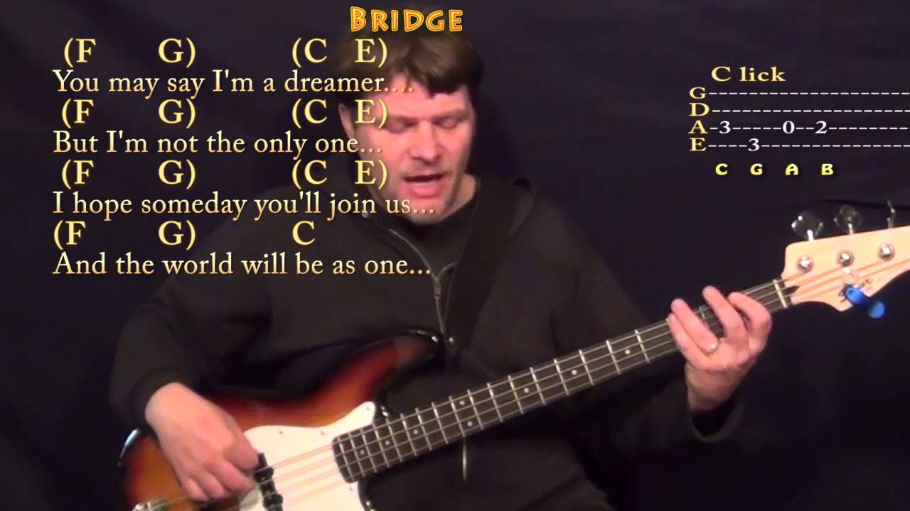 Imagine (John Lennon) Bass Guitar Cover Lesson in C with Chords/Lyrics ...