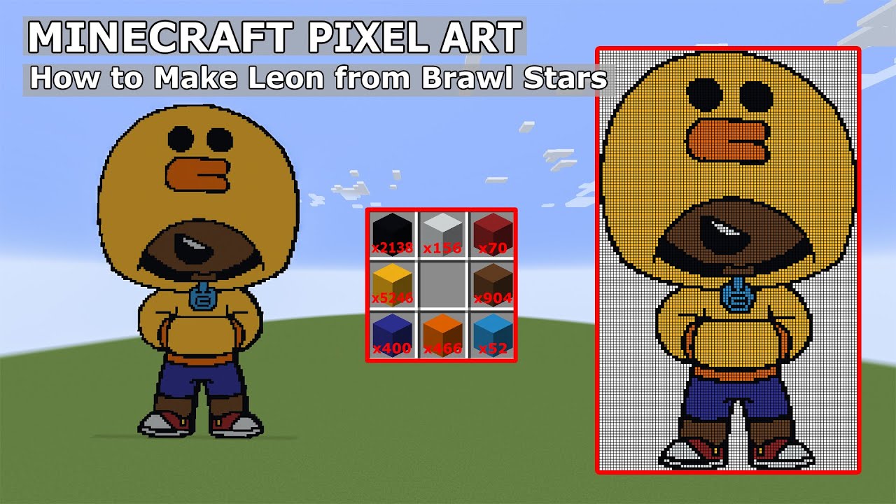 How to Make Leon from Brawl Stars Pixel Art in Minecraft - YouTube
