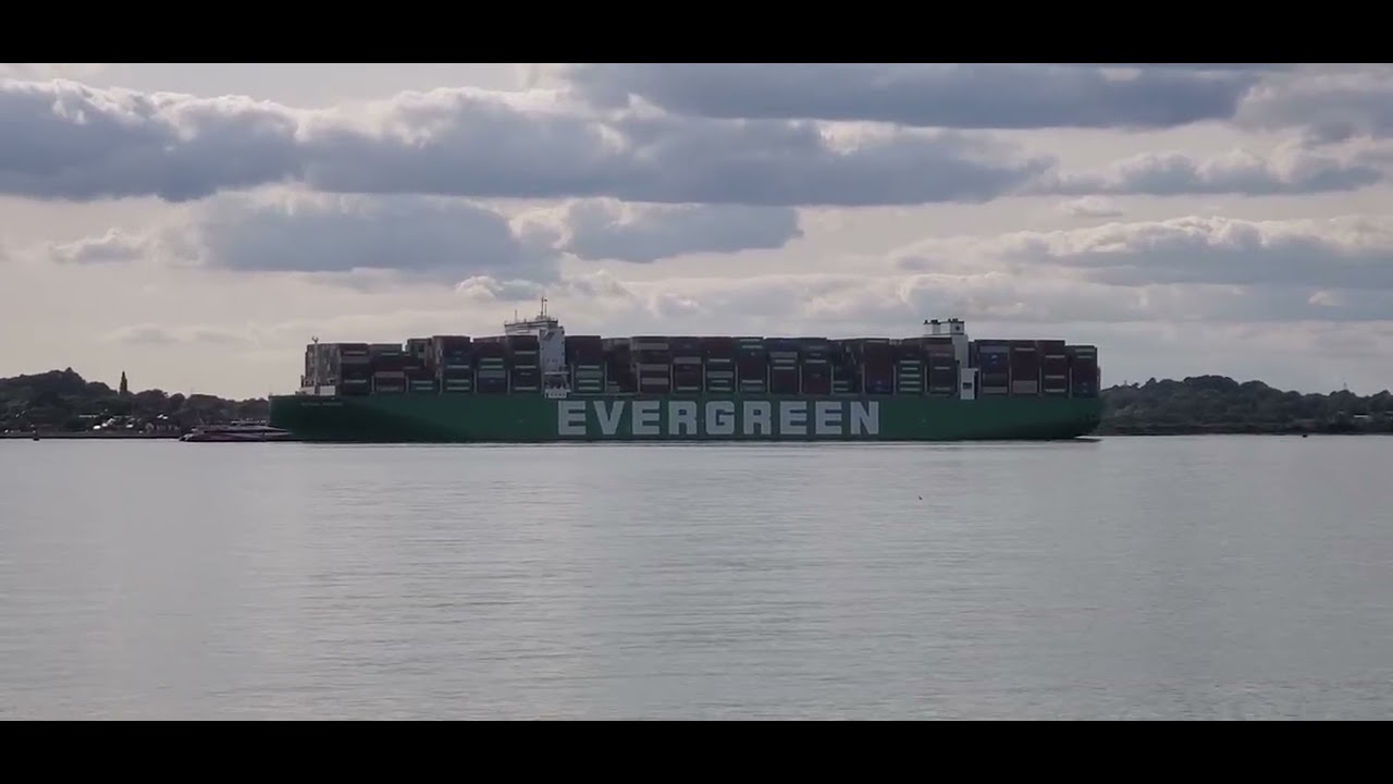 Container ship EVER MEGA heading for Antwerp (filmed at Weston Shore ...