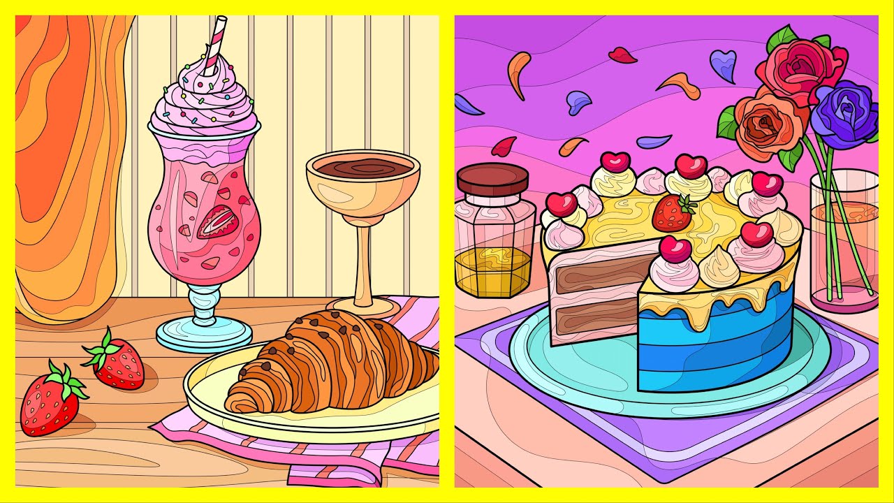 Strawberry Milkshake and Blue Cake Hey Color app app #coloringbook ...