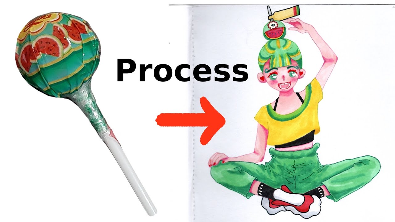 Drawing Watermelon Chupa Chups Girl - YouTube