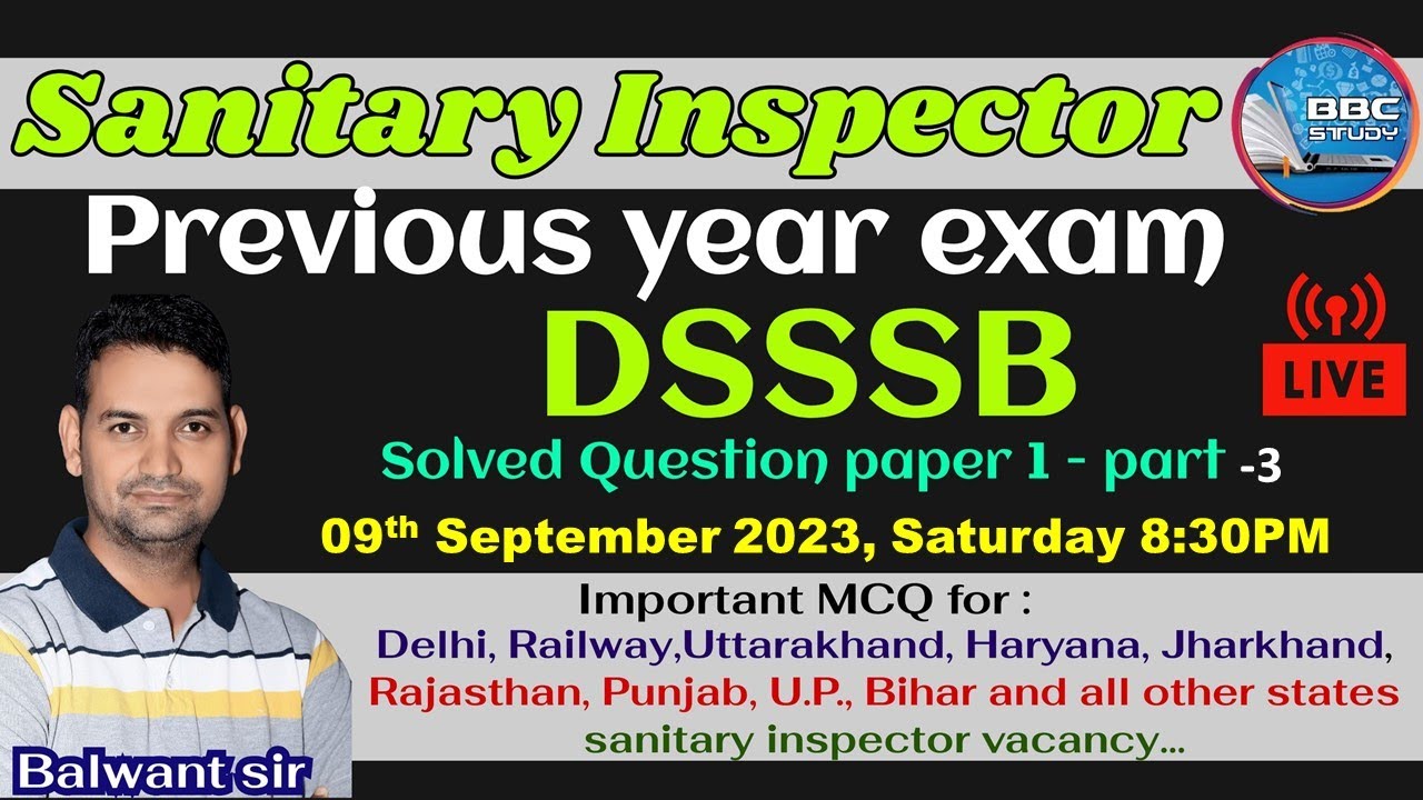 #sanitary_inspector Previous year paper-1 l DSSSB surveillance ...