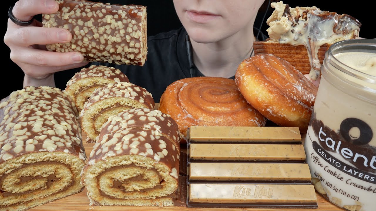 ASMR Chocolate & Coffee Desserts *Cake Roll, KitKat Candy, Gelato Ice ...