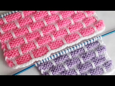 İki renk tuğla desenli örgü modeli / iki şiş örgü modeli