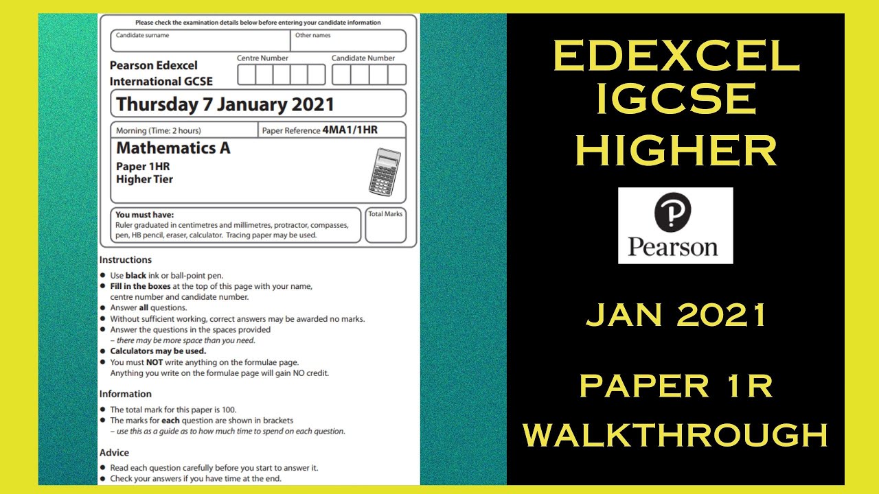 Edexcel International GCSE Maths Higher - January 2021 - Paper 1R ...