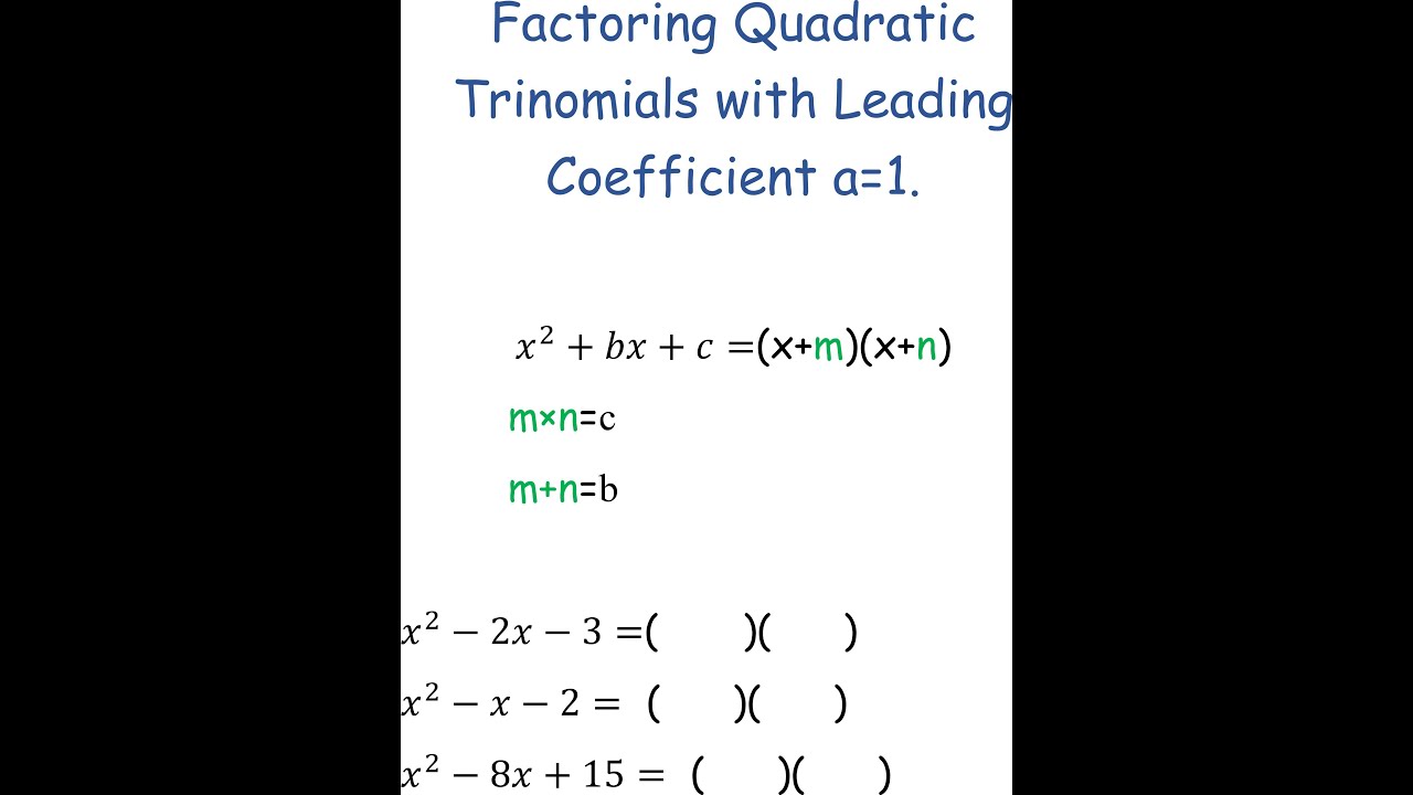 How to Factor Quadratic Trinomial with Leading Coefficient a=1. - YouTube
