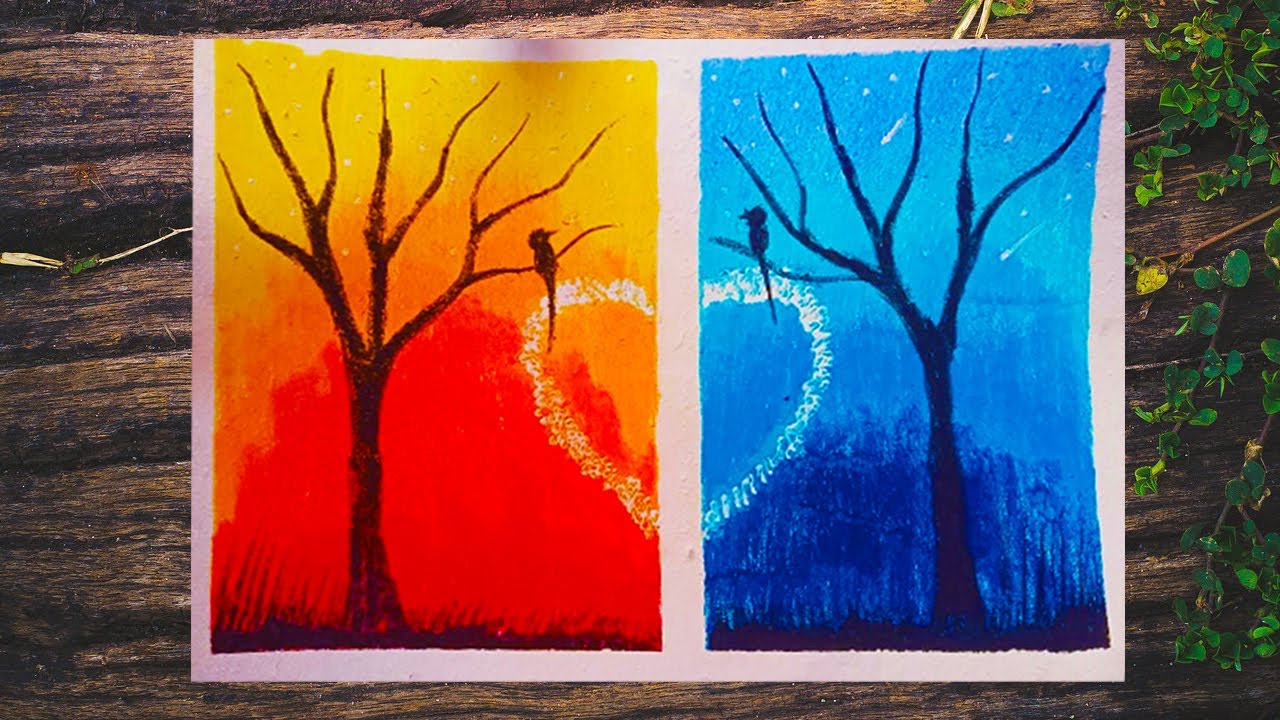How to draw tree by Oil Pastel || drawing trees for beginners || Tree ...