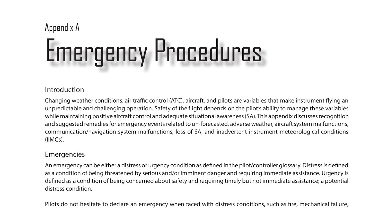 Appendix A Emergency Procedures | FAA-H-8083-16B, Instrument Procedures ...