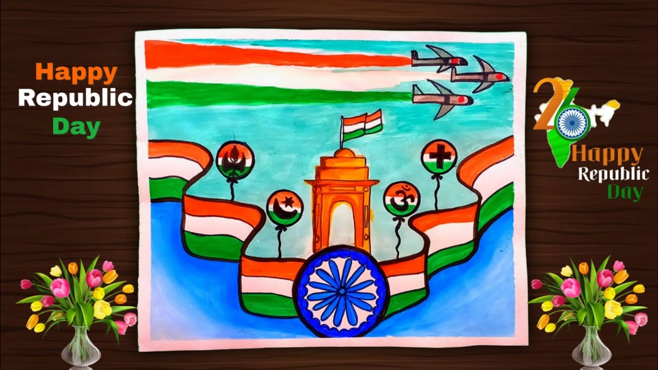 Republic day drawing for water colour/Independent day drawing easy ...