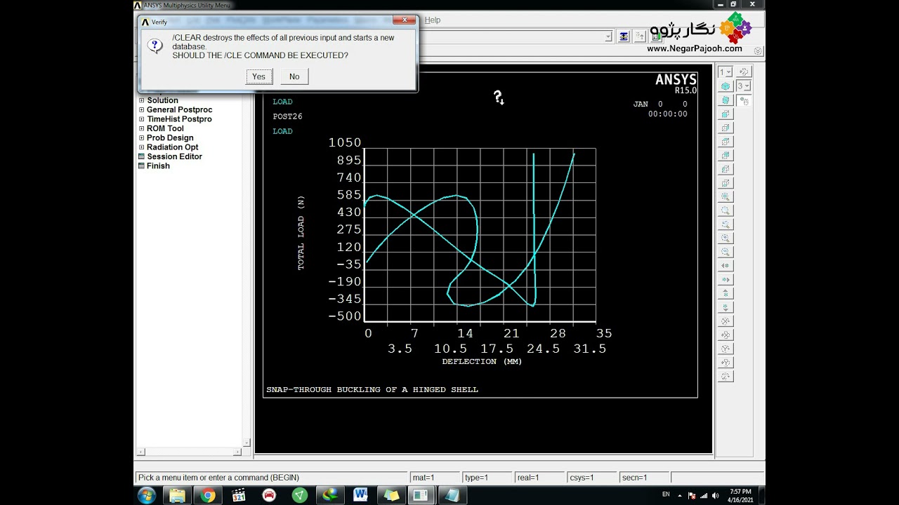 Snap-Through Buckling of a Hinged Shell - ANSYS - YouTube