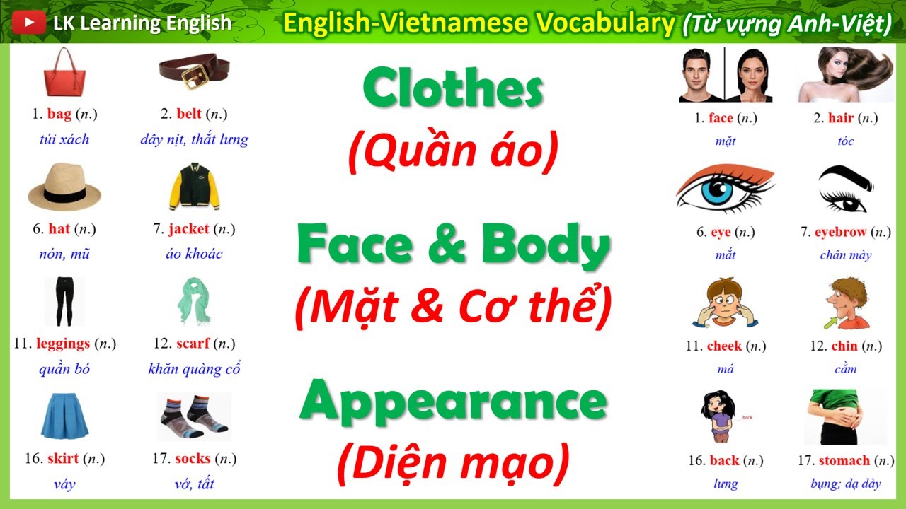 Vocabulary | List 41: CLOTHES - FACE & BODY - APPEARANCE (Life A1-A2 ...