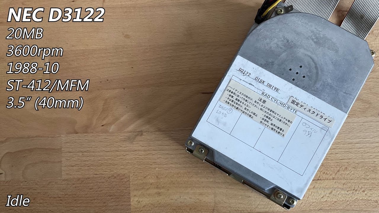 NEC D3122 20MB (1988) - Hard Drive Sounds - YouTube
