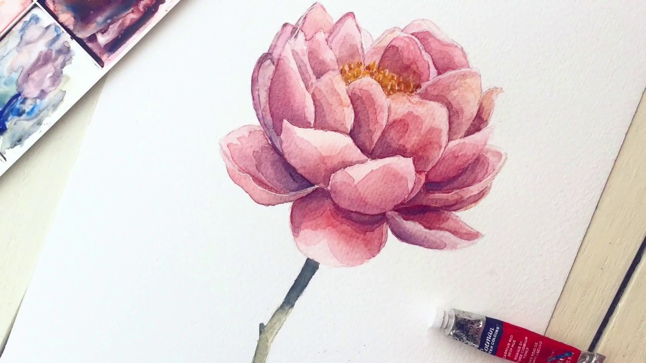 Peony flower in watercolor - easy step by step tutorial - YouTube