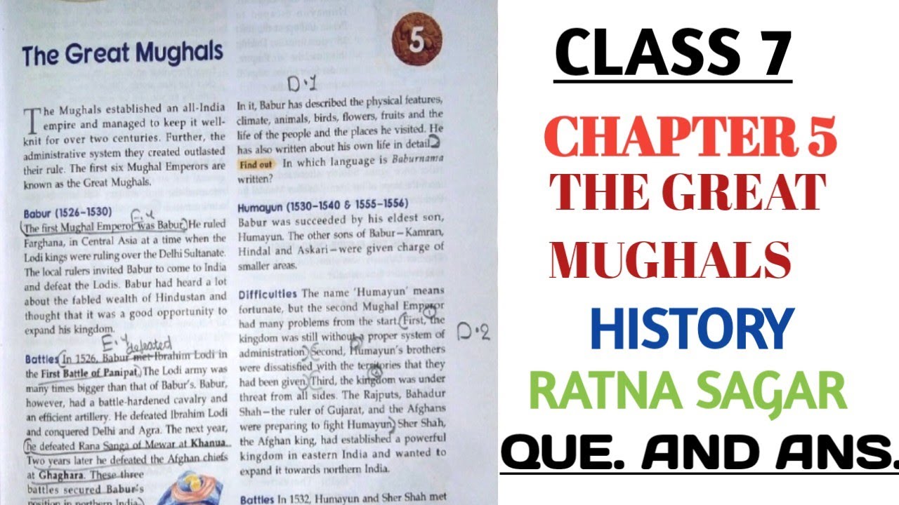 Class 7 | Chapter 5 | THE GREAT MUGHALS | QUE. & ANS. | RATNA SAGAR ...