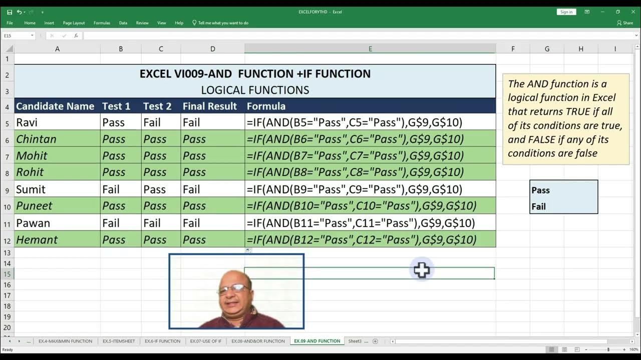 EXCEL009 LOGICAL FUNCTIONS- AND FUNCTION NESTED WITH IF - YouTube
