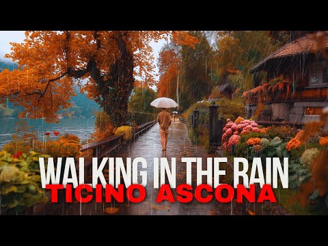 İsviçre Ascona'da Rahatlatıcı Yağmur Yürüyüşü Yağmur Sesleri ve Sonbahar Mevsimi