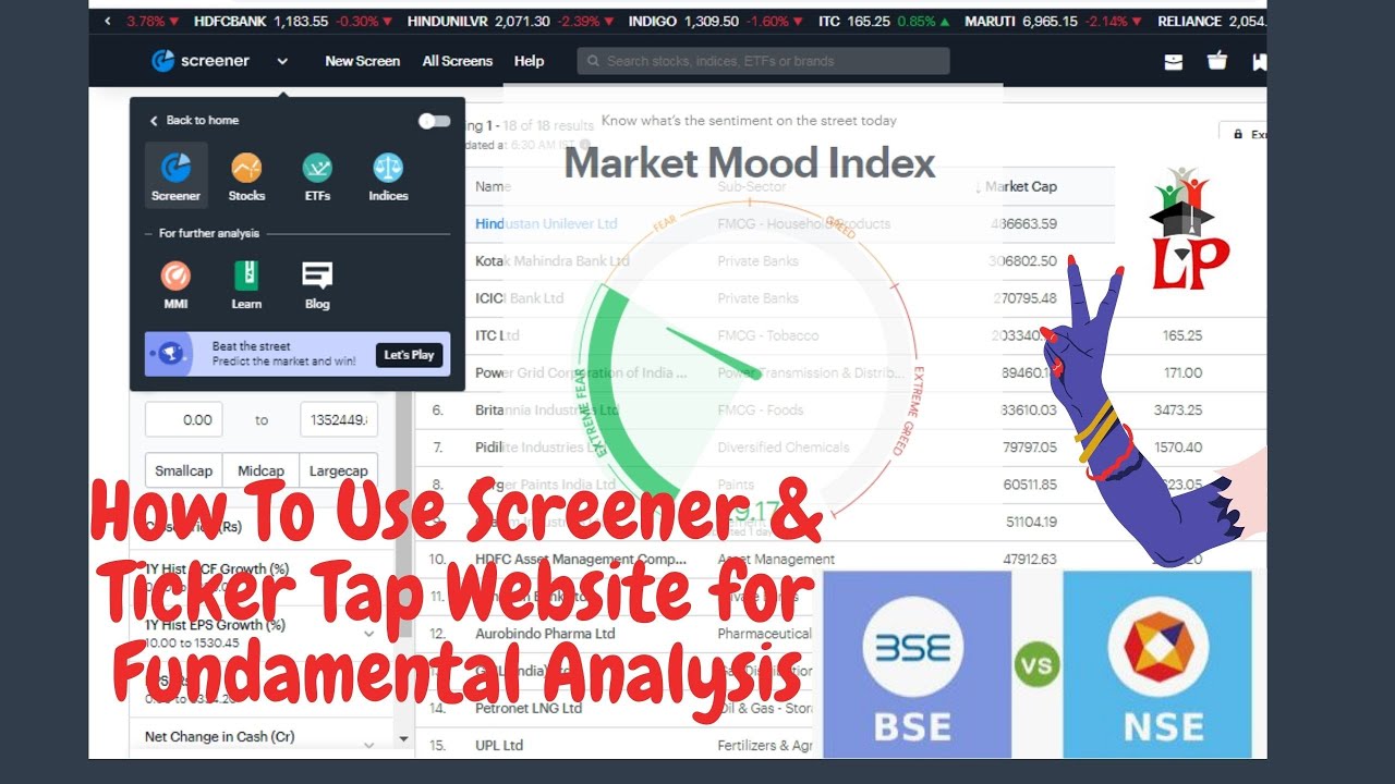 TICKERTAPE IN TELUGU ||How To Use Screener & Ticker Tap Website for ...