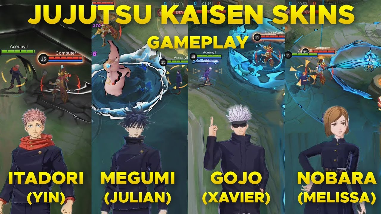 JUJUTSU KAISEN SKINS GAMEPLAY,LAS MEJORES SKINS DE LA HISTORIA DE ML 😱 ...