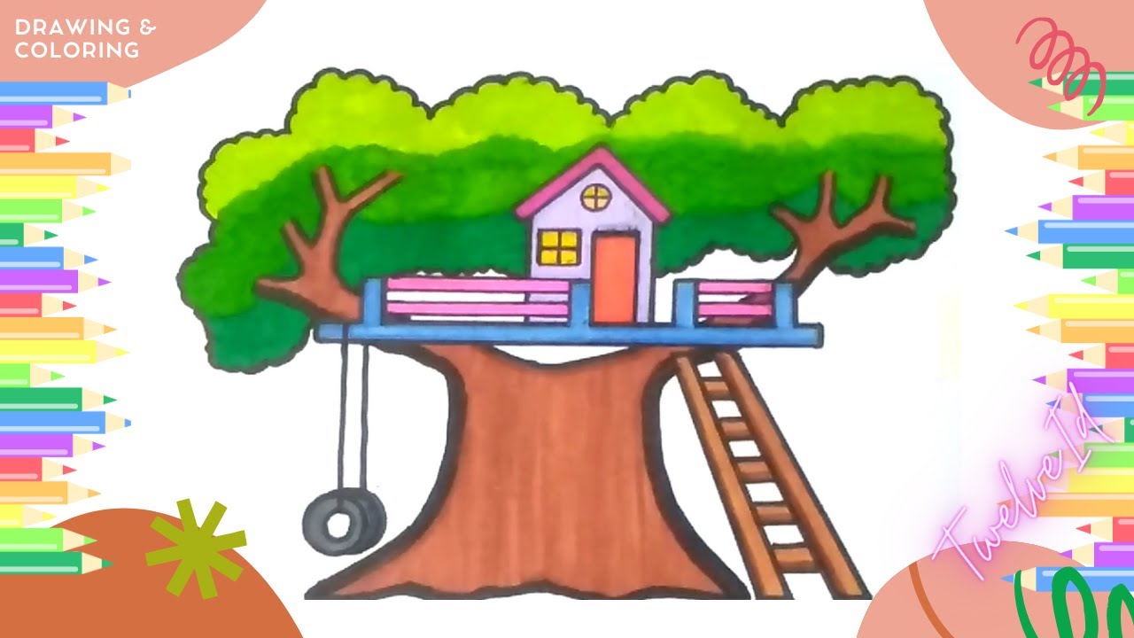 DRAWING & COLORING TREE HOUSE/ DRAWING FOR KIDS/ PAINTING FOR KIDS ...