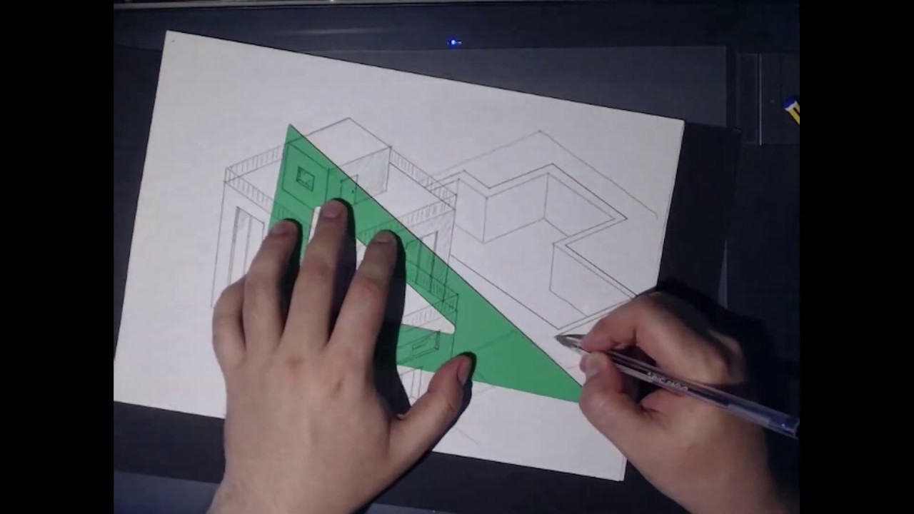 Drawing a House on isometric perspective by hand - YouTube