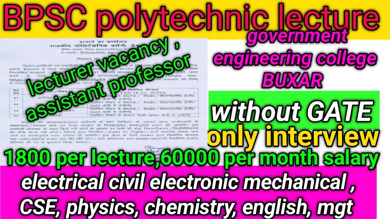 Lecturer job in polytechnic college|engineering college Job||bpsc ae ...