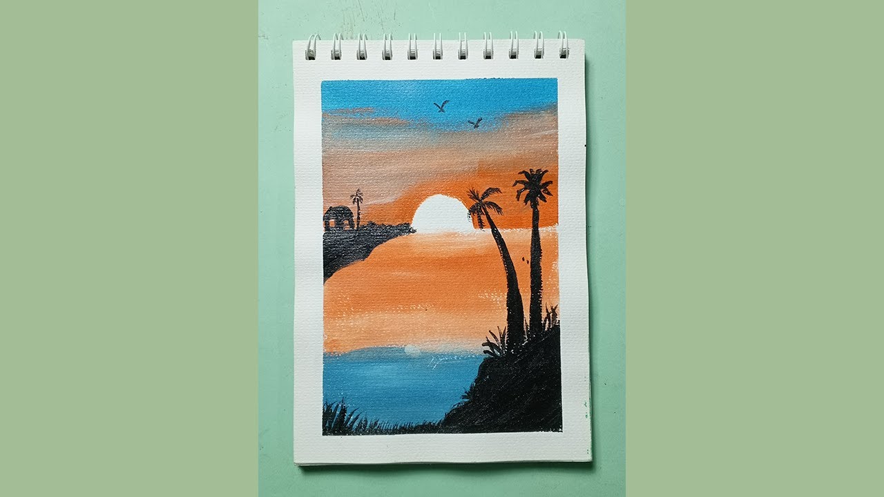 Easy Sunset Drawing for Beginners | step by step - YouTube