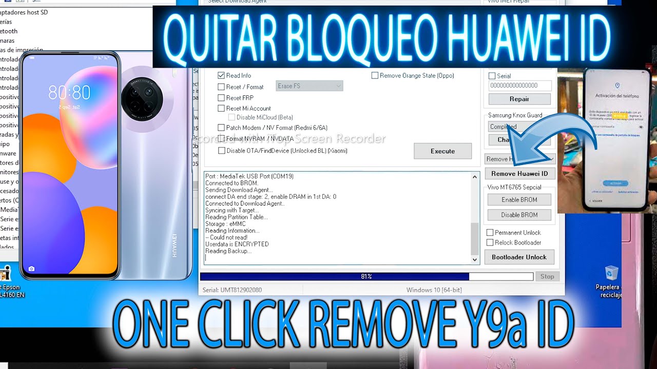 REMOVE HUAWEI ID Y9a CON UMT MTK ONE CLICK BIEN EXPLICADO - YouTube