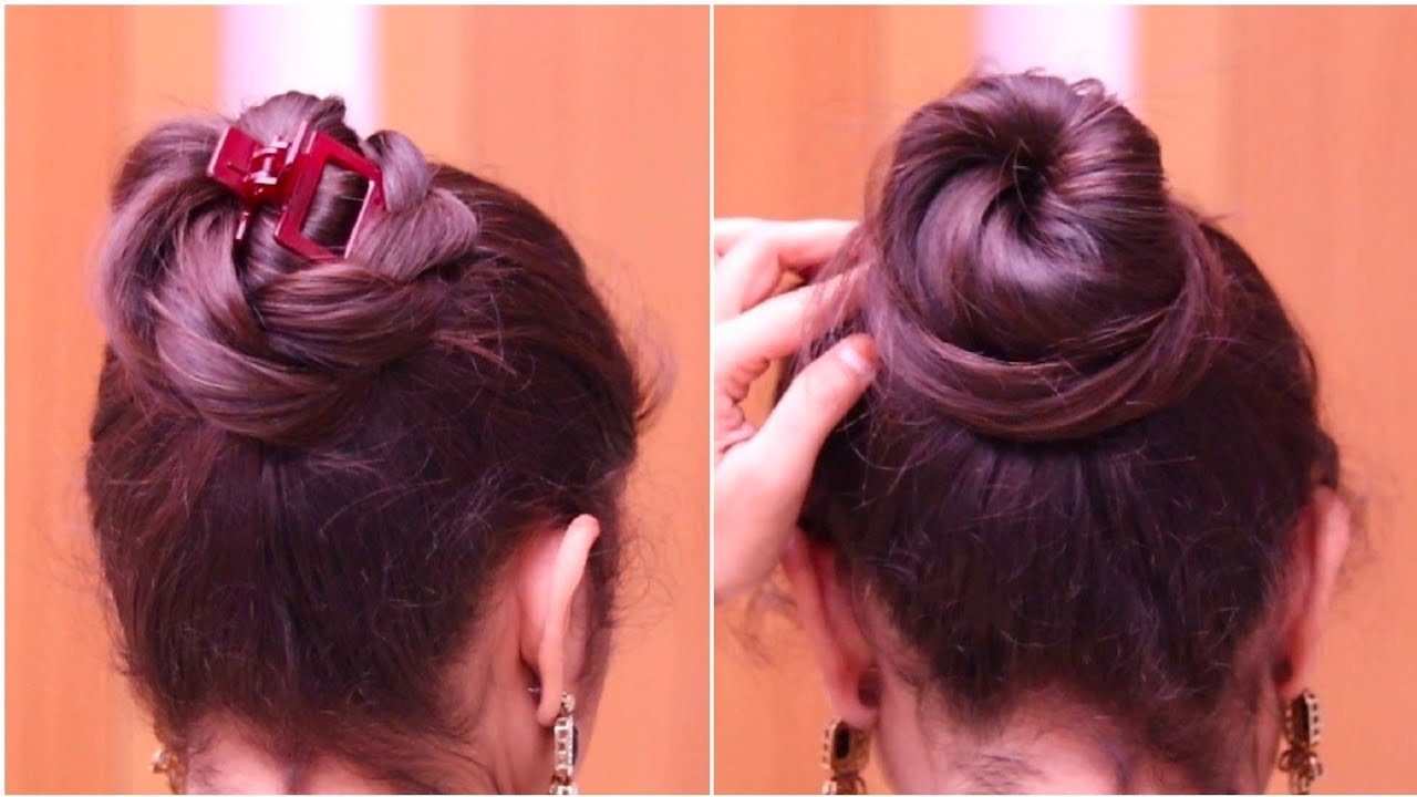 Simple Beautiful Bun Hairstyles Using Small Clutcher | Braided Bun ...