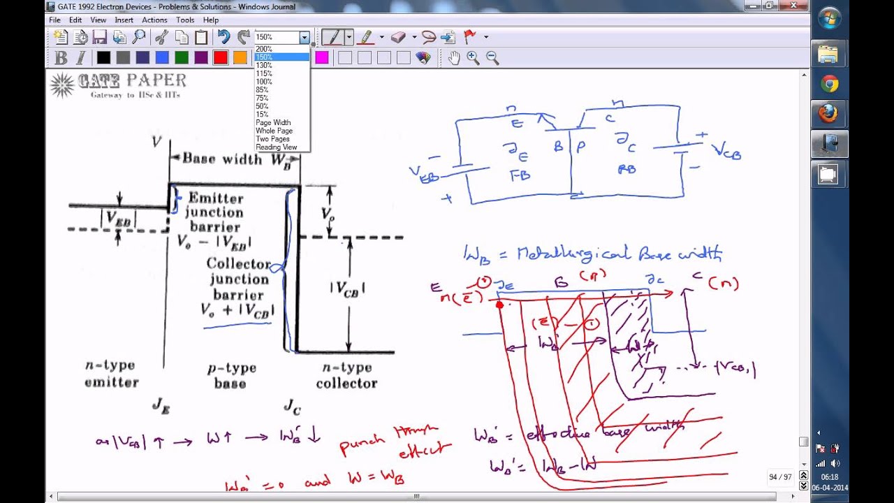 GATE 1997 ECE find base width and CB current gain in punch through ...