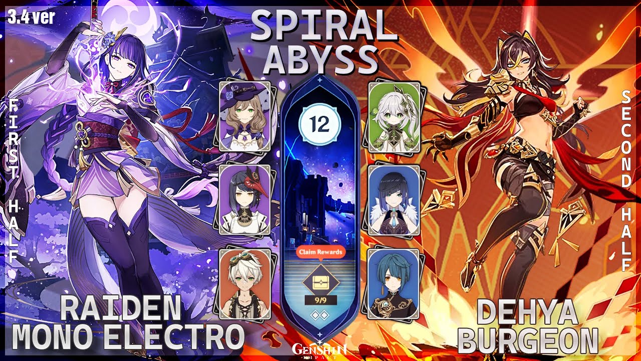 Raiden Mono Electro & Dehya Burgeon | Spiral Abyss 3.5 | Floor 12 - 9 ...
