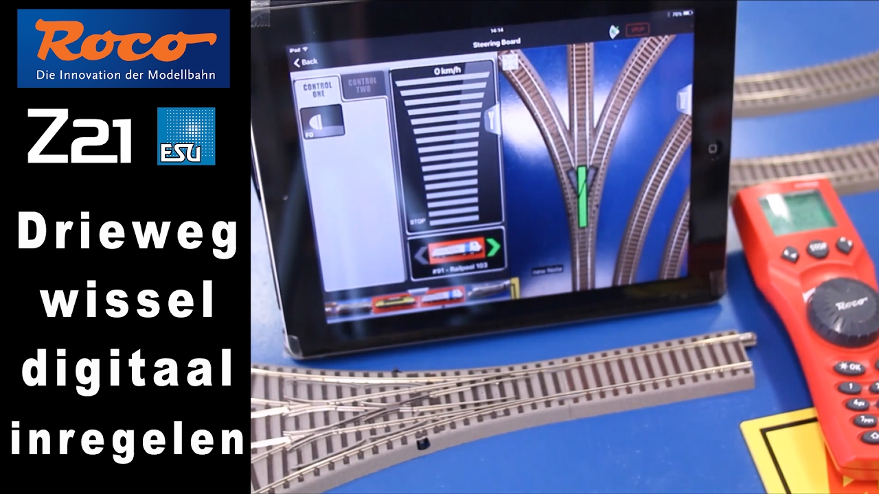 Roco GeoLine Driewegwissel 61160 digitaal op de z21 en ESU ECoS ...