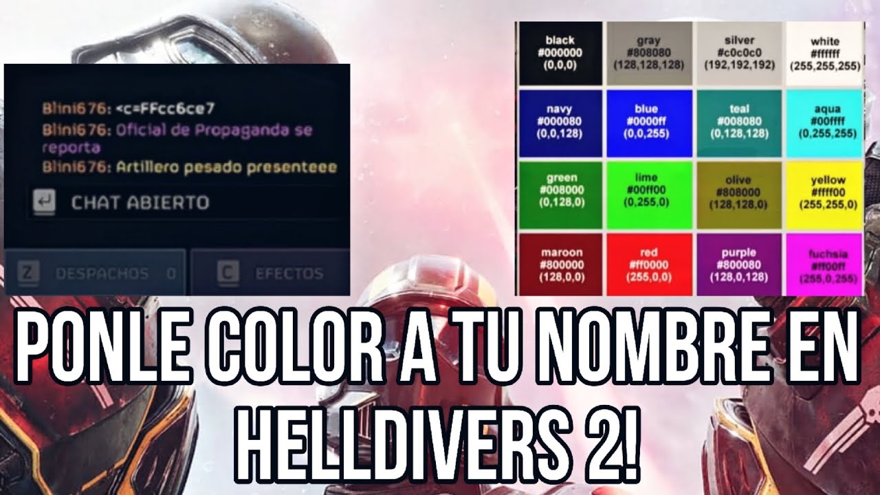 Cambia los colores de texto y de tu nombre en Helldivers 2! usa el ...
