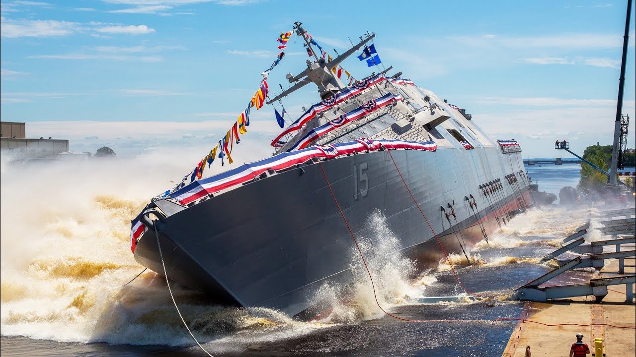 Awesome! US Navy Launches Ship Sideways Into Water • Compilation - YouTube