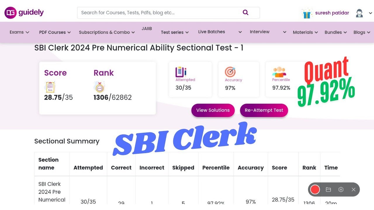 Guidely Sectional Test -1 Quant || SBI Clerk 2024 || How to Attempt ...