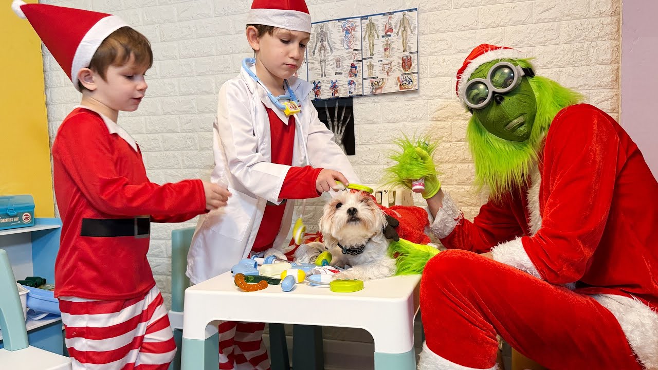 Grinch and Max Visiting Christmas night Vet for kids - YouTube