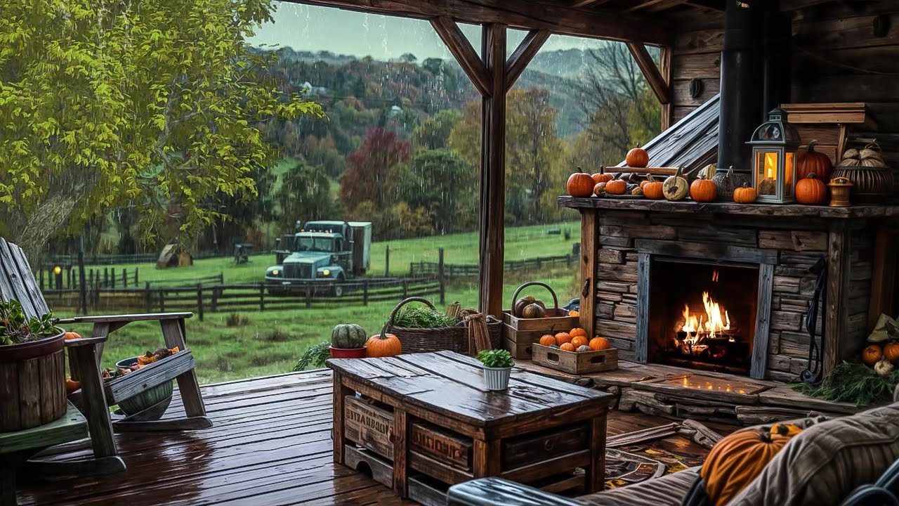 Autumn Farm Vibes: Rain, Crackling Fire, and Pumpkin Picking Ambience ...