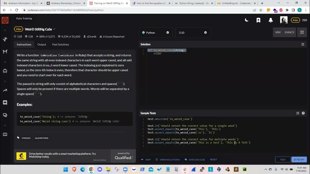Weird String Case Codewars 6 Kyu Python Youtube