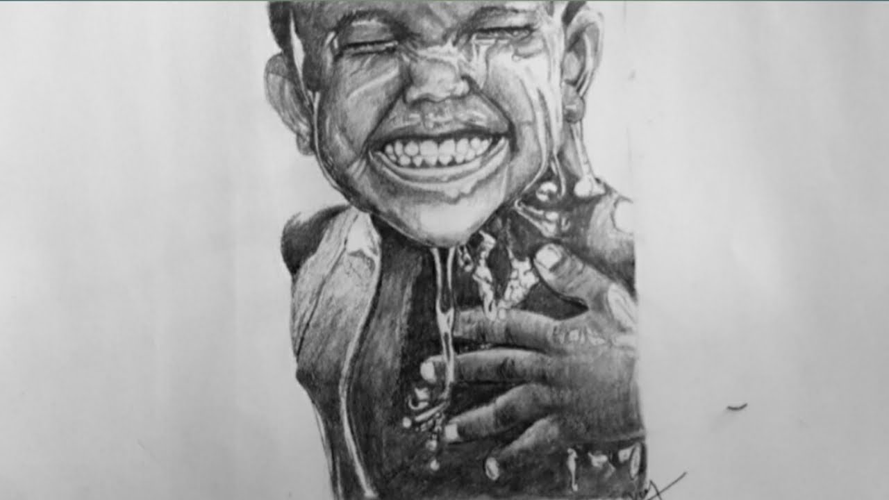 How to draw water effect || face pencil drawing || wet face || baskar ...