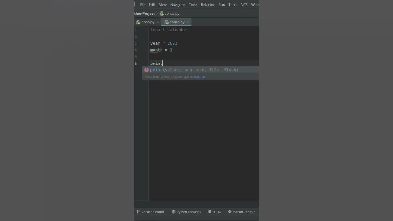 Display Calender Using Python Code Shorts Coding Programming