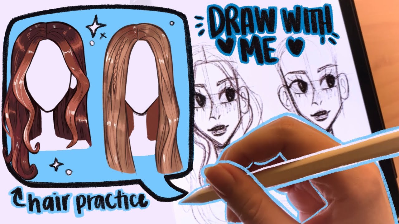 draw with me / practicing hair 🤍💇🏼‍♀️ - YouTube