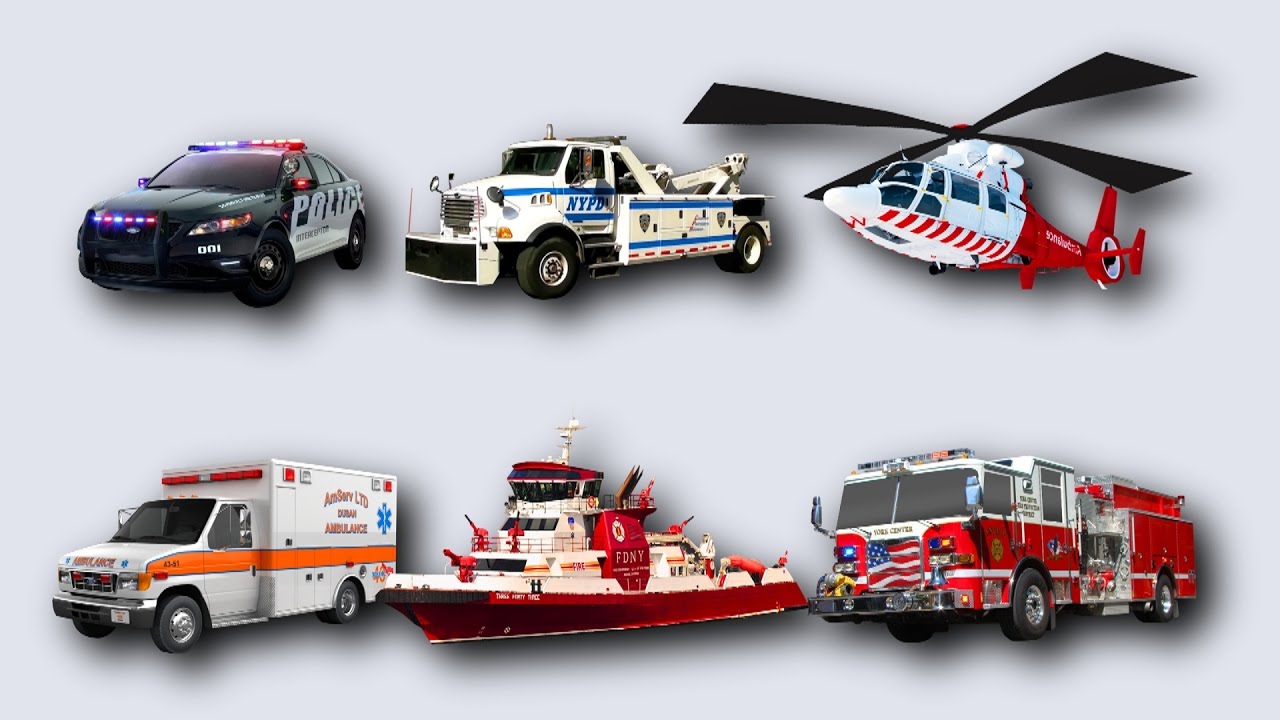 Emergency and Ambulances Cars and Vehicles for kids. Cartoon puzzle for ...