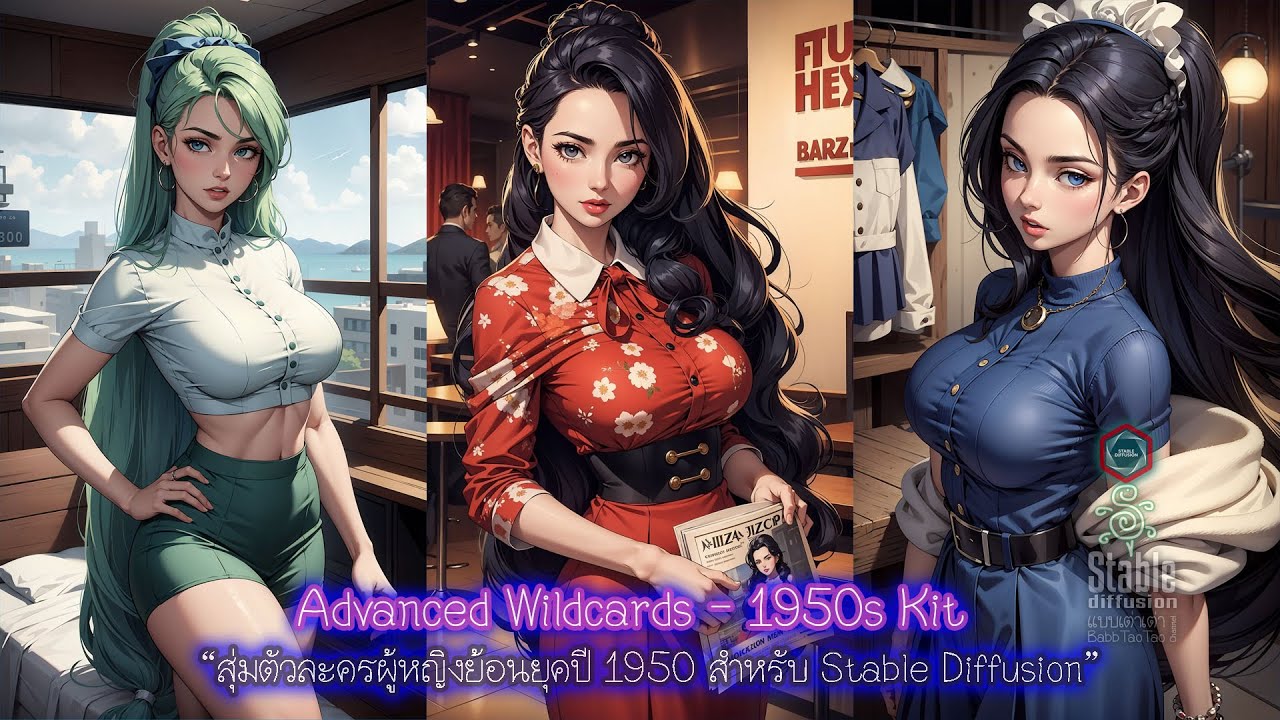 Advanced Wildcards - 1950s Kit - สุ่มตัวละครผู้หญิงย้อนยุคปี 1950 สำหรับ Stable Diffusion - YouTube