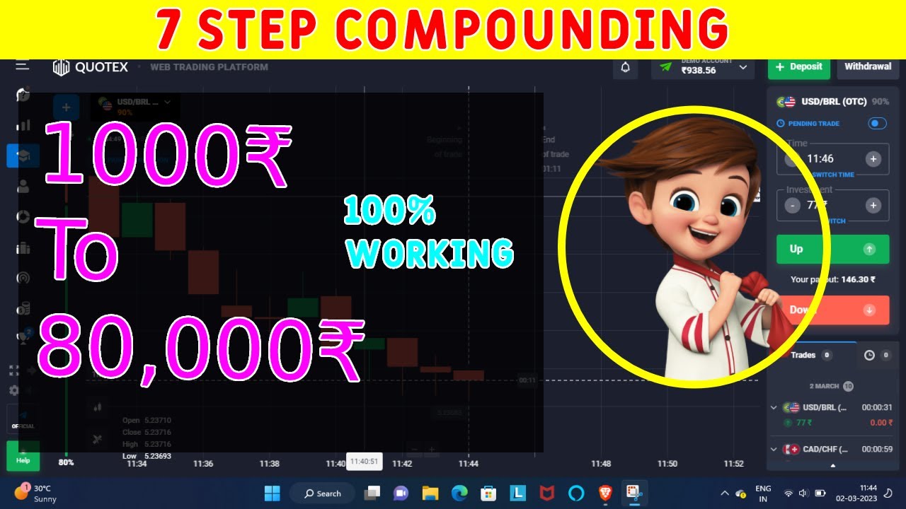 1,000 ₹ to 80,000 ₹ Quotex compounding strategy || 100% working ...