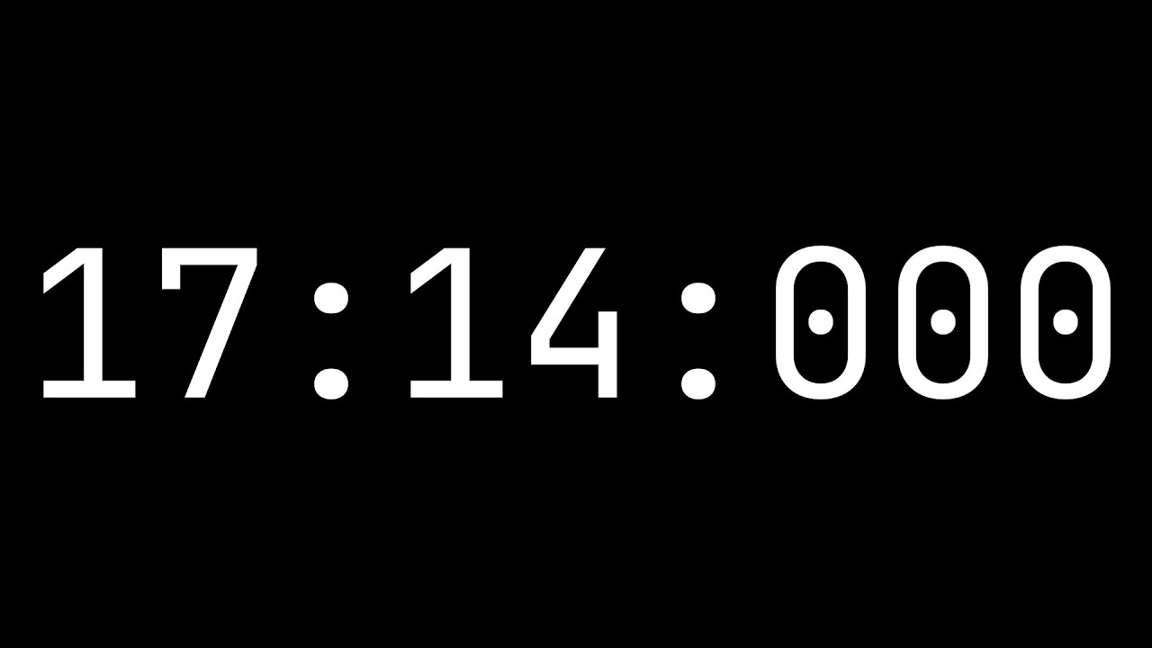 Countdown timer 17 minutes, 14 seconds [17:14:000] - White on black ...