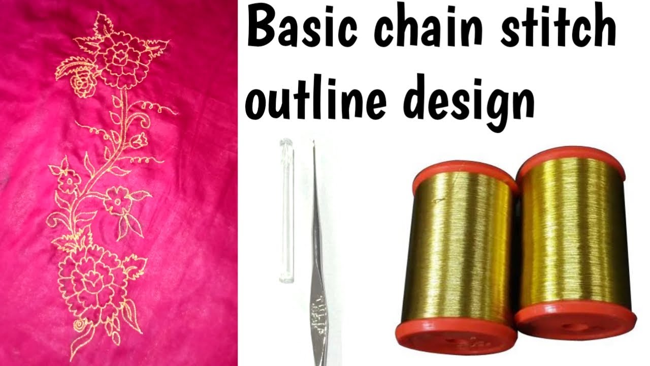 Basic chain stitch outline design || Zari work embroidery || Aari work ...