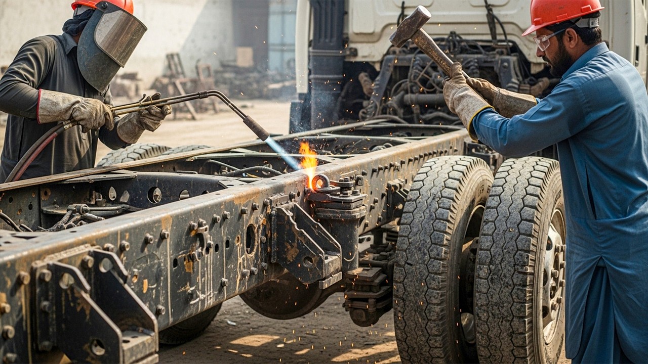 Amazing Pakistani Truck Chassis Full Rivet Fitting Process | Amazing ...