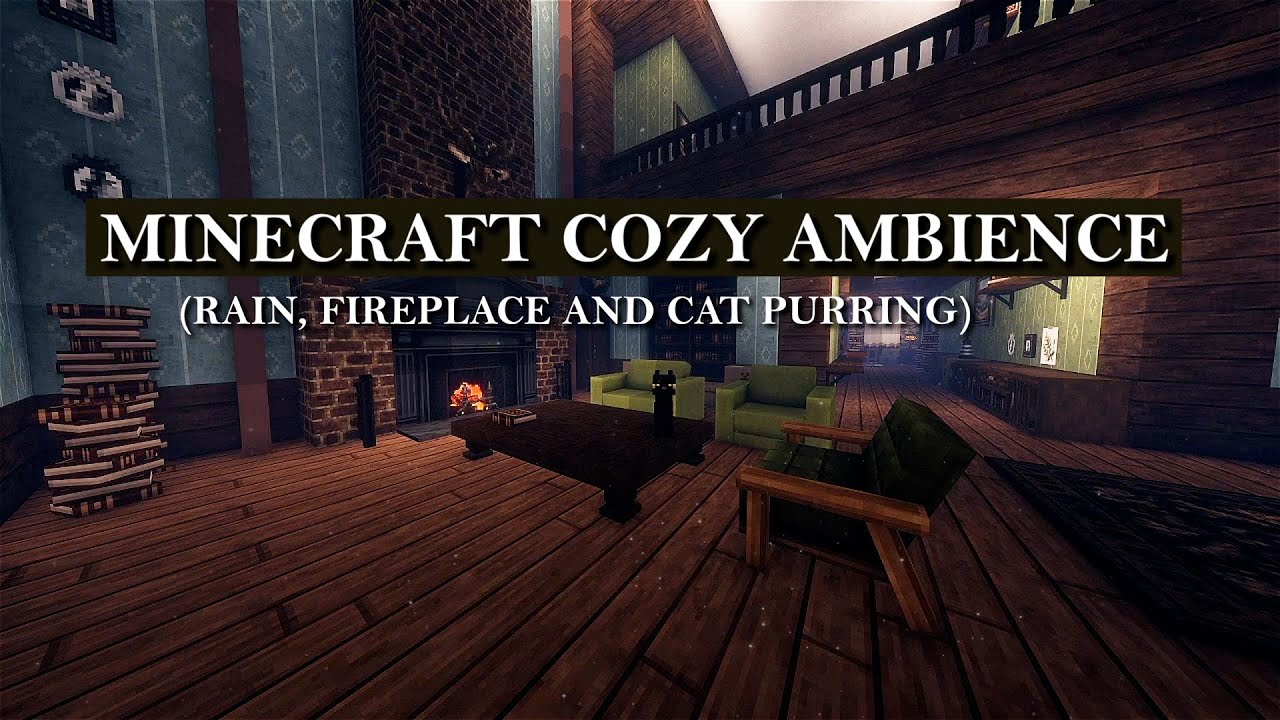 Minecraft Cozy Ambience 🍂 Rainy Day with Fireplace and Cat Purring ...